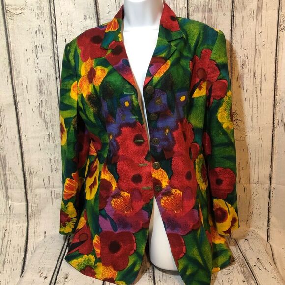 NO BRAND | Jackets & Coats | Vintage Bold Floral Blazer Bright ...